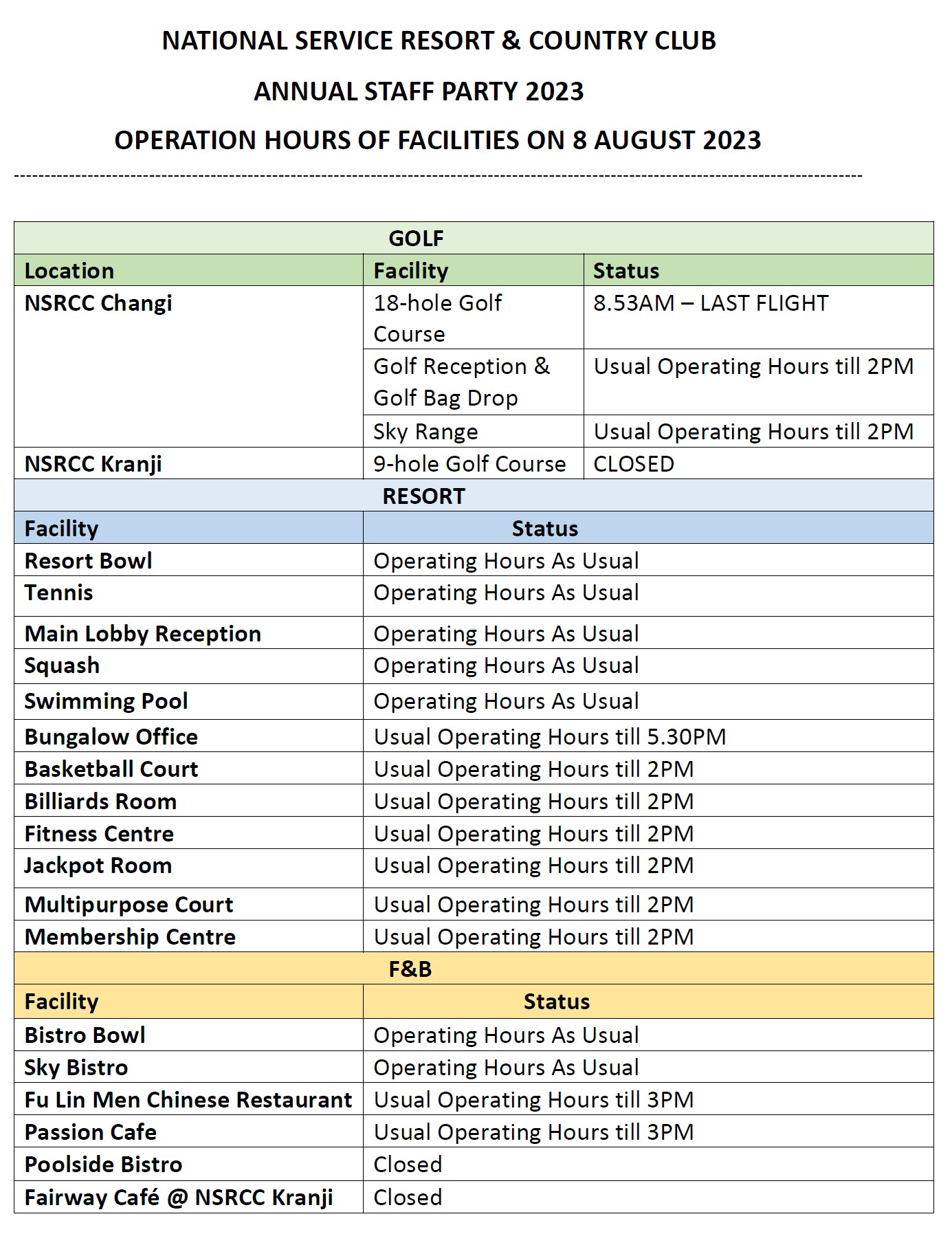 NSRCC's Annual Staff Party on August 8 2023 - Status of Facilities ...